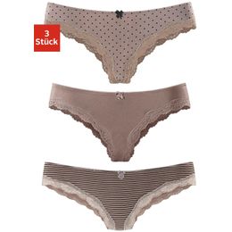 Lascana Damen Brasilslip, taupe-uni, gepunktet, gestreift, Gr&ouml;&szlig;e 40/42