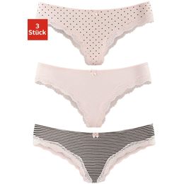 Lascana Damen Brasilslip, rosa-uni, gepunktet, gestreift, Gr&ouml;&szlig;e 36/38