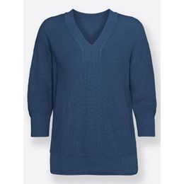WITT Damen Strickpullover mit 3/4-&Auml;rmeln, jeansblau, Gr&ouml;&szlig;e 40