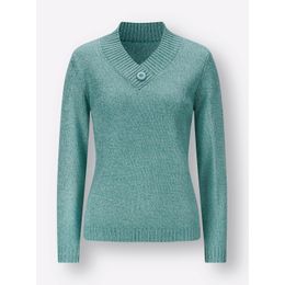 WITT Damen Langarm-Pullover mit V-Ausschnitt, ozean-kalkmint-meliert, Gr&ouml;&szlig;e 56