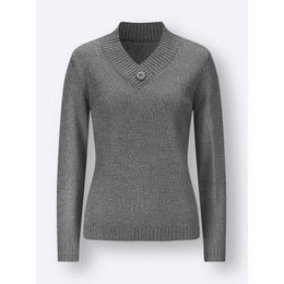WITT Damen Langarm-Pullover mit V-Ausschnitt, graphit-hellgrau-meliert, Gr&ouml;&szlig;e 56