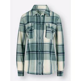WITT Damen Fleecejacke mit Kn&ouml;pfen in Horn-Optik, champagner-jade-kariert, Gr&ouml;&szlig;e 46