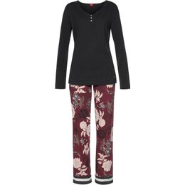 s.Oliver Damen Pyjama, schwarz-bordeaux-mehrfarbig-gebl&uuml;mt, Gr&ouml;&szlig;e 36/38