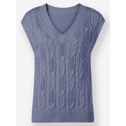 WITT Damen Pullunder mit Zopf- und Ajourmuster, taubenblau, Gr&ouml;&szlig;e 52