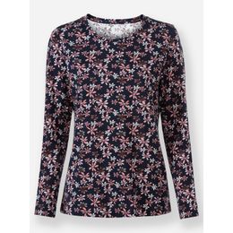 WITT Damen Print-Shirt mit langen &Auml;rmeln, marine-rosenquarz-bedruckt, Gr&ouml;&szlig;e 44