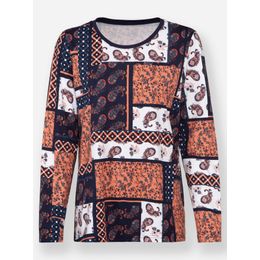 WITT Damen Langarmshirt im Patchwork-Dessin, rostrot-bedruckt, Gr&ouml;&szlig;e 40