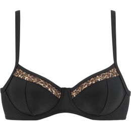 Lascana Damen B&uuml;gel-Bikini-Top, schwarz-leo, Gr&ouml;&szlig;e 48C