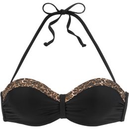 Lascana Damen B&uuml;gel-Bandeau-Bikini-Top, schwarz-leo, Gr&ouml;&szlig;e 34A