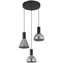 Globo Pendelleuchte Esstischlampe Hängelampe 3 flammig Wohnzimmerlampe Rauchglas, Metall schwarz, 21W 1291lm warmweiß, DxH 42 x 150 cm