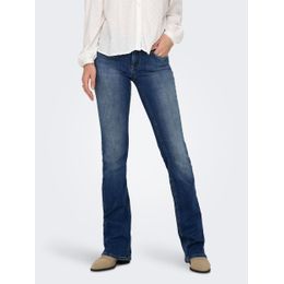 Bootcut-Jeans Only "ONLBLUSH LW FLARED DNM REA1303 NOOS", Damen, Gr. S (36), Länge 32, blau (medium blau denim), Denim/Jeans, Obermaterial: 92% Baumwolle, 6% Elastomultiester, 2% Elasthan, modisch, bootcut fit, Jeans