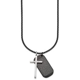 Kette mit Anhänger Bruno Banani "Schmuck Geschenk, Halskette Kreuz Vater Unser Venezianerkette", schwarz (edelstahlfarben, schwarz), Halsketten, Herren, Edelstahl, L: 55cm, Dog-Tag-Kette