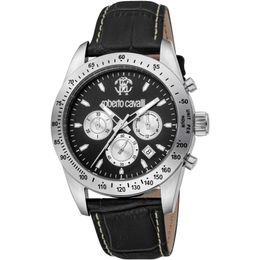 Chronograph Roberto Cavalli "Uomo Chrono", schwarz (schwarz, schwarz), Armbanduhren, Herren, Quarzuhr, Armbanduhr, Herrenuhr, Lederarmband, analog, Tag