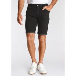 Jeansshorts Arizona Gr. 30, schwarz (schwarz, washed), Herren, Denim/Jeans, Obermaterial: 98% Baumwolle, 2% Elasthan, kontrastfarbene Details, Jeans, gerader Schnitt, knieumspielende Länge, niedrige Leibhöhe