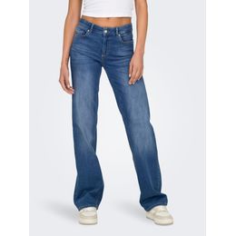 Straight-Jeans Only "ONLBLUSH MID STRAIGHT DNM REA12187 NOOS", Damen, Gr. S (36), Länge 32, blau (medium blau denim), Denim/Jeans, Obermaterial: 92% Baumwolle, 6% Elastomultiester, 2% Elasthan, unifarben, modisch, straight fit, Jeans