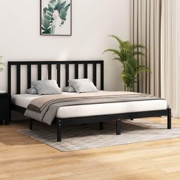 vidaXL Massivholzbett Schwarz Kiefer 200x200 cm - Bettrahmen - Bettgestell - Bett - Holzbett