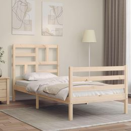 The Living Store Massivholzbett mit Kopfteil 100x200 cm