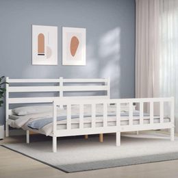 vidaXL Massivholzbett mit Kopfteil Weiß 200x200 cm - Bettrahmen - Bettgestell - Bett - Doppelbett