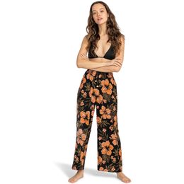 Strandhose Billabong "BEACH SPIRIT" Gr. S, N-Gr, orange (schwarz sands), Damen, Web, Obermaterial: 100% Viskose, geblümt, gemustert, Hosen, mit elastischem Bund