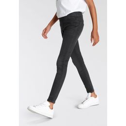 Jeansjeggings Kidsworld "Stetch-Jeans mit schmalem Bein" Gr. 104, N-Gr, schwarz (schwarz denim), Mädchen, Denim/Jeans, Obermaterial: 74% Baumwolle, 24% Polyester, 2% Elasthan, unifarben, Jeans, schmale Passform, abgesteppter Beinabschluss, niedrige Leibhöhe