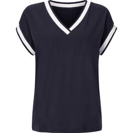 Damen Kurzarmshirt mit Zierband marine, Gr&ouml;&szlig;e 40