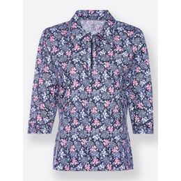 WITT Damen Poloshirt mit Glitzersteinchen, marine-altrosa-bedruckt, Gr&ouml;&szlig;e 54