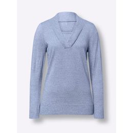 WITT Damen 2-in-1-Pullover in Melange-Optik, bleu-meliert, Gr&ouml;&szlig;e 56