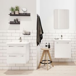 Badezimmer-Set Welltime "Scandic", weiß, B:51cm T:39cm, Keramik, MDF, Kastenmöbel-Sets, 2in1 - Spiegel & Waschtisch mit Soft-Close, Keramikwaschbecken