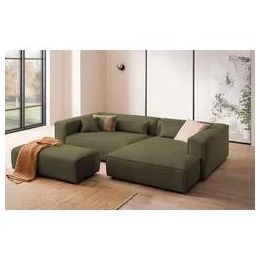 Polsterecke LeGer Home by Lena Gercke "PIARA XXL, L-Form mit Schlaffunktion, Big-Sofa in Cord o. Leinenoptik", grün (khaki), B:288cm T:198cm, 100% Polyester, Sofas, Hocker stellbar zum Schlafsofa (Krokodilverbinder), tiefe Sitzfläche, Topseller