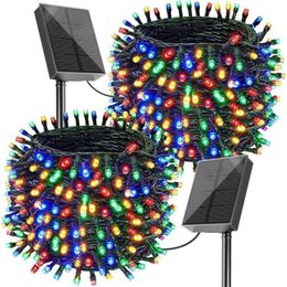 Jalleria - Weihnachts-Solar-Lichterkette, 2 x 20 m, 200 LEDs, Solar-Girlande, für den Außenbereich, buntes Weihnachtsbaumlicht, 8 Modi, wasserdichte