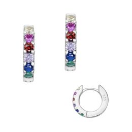 Paar Creolen Firetti "Schmuck Geschenk Silber 925 Glitzer Regenbogen", bunt (silberfarben, blau, grün, gelb, rot, orange, violett, blau, grün, gelb, rot, orange, violett), Ohrringe, Mädchen, Silber 925 (Sterlingsilber), Made in Germany - mit Zirkonia (synth.)