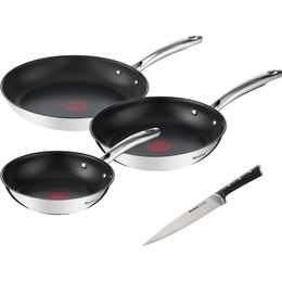 Pfannen-Set Tefal "Duetto+ Ice Force", grau (edelstahl), B:32,5cm H:14,5cm L:49,5cm Ø:28cm, Pfannen, Edelstahl in Premium Qualität, Thermo-Signal, inkl. Kochmesser