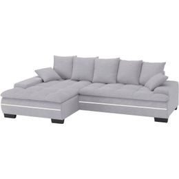 Ecksofa MR. COUCH "Haiti II, L-Form", grau (stripes 8637 warm grau), B:280cm H:87cm T:180cm, Stripes (92% Polyester / 8% Nylon), Sofas, RGB-LED Beleuchtung, Kaltschaum, wahlweise mit Bett, Bettkasten