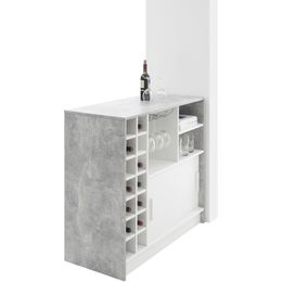 Bartisch Stolkom "Planter", grau (beton, weiß, beton), H:100cm, Tische, Beton Dekor, Tisch mit Flaschenregal