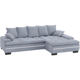 Ecksofa MR. COUCH "Haiti II, L-Form", blau (memphis 1676 blau grau), B:280cm H:87cm T:180cm, Memphis (Grundgewebe - 100% Polyester; Nutzschicht- 90% Polyester / 10% Polyamide), Sofas, RGB-LED Beleuchtung, Kaltschaum, wahlweise mit Bett, Bettkasten