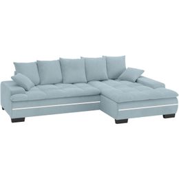 Ecksofa MR. COUCH "Haiti II, L-Form", blau (novaclean avanti 14 blau grau), B:280cm H:87cm T:180cm, Novaclean Avanti (100% Polyester), Sofas, RGB-LED Beleuchtung, Kaltschaum, wahlweise mit Bett, Bettkasten