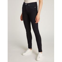 Skinny-fit-Jeans Tommy Hilfiger "COMO Skinny Regular Waist", Damen, Gr. 33, Länge 28, schwarz, Denim/Jeans, Obermaterial: 78% Baumwolle, 12% Lyocell, 7% Elastomultiester, 3% Elasthan, unifarben, casual, skinny fit knöchellang, Jeans, mit Logo-Badge, in Knöchellänge