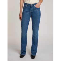 Bootcut-Jeans Tommy Hilfiger "Bootcut Regular Waist", Damen, Gr. 28, Länge 32, blau (mid blau), Denim/Jeans, Obermaterial: 99% Baumwolle, 1% Elasthan, unifarben, casual, bootcut fit lang, Jeans, mittlere normale Leibhöhe, mit Bügelfalten, mit Nieten