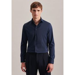 Businesshemd Seidensticker, Herren, Gr. XS (36), normale Ärmellängen, blau (dunkelblau), 93% Polyester 7% Elastan, unifarben, slim fit, Langarm 2-Knopf-Manschette, Hemden, Slim Kentkragen Uni