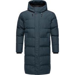 Steppmantel Ragwear "Nordwey", Herren, Gr. L52, blau (nachtblau), Obermaterial: 100% Polyester; Futter: 100% Polyester; Wattierung: 100% Polyester, gerade knieumspielend, hoch geschlossener Ausschnitt, Ärmel ohne Ärmelschlitz Rippstrickbündchen, Mäntel, Wasserdichter Herren Wintermantel mit verstellbarer Kapuze