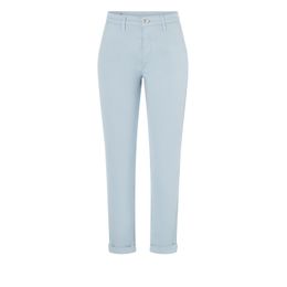 Chinohose MAC "CHINO turn up", Damen, Gr. 36, N-Gr, ice blau ppt, Web, Obermaterial: 97% Baumwolle, 3% Elasthan, casual, slim fit, Hosen, mit dezentem Glanz, elegant und sportiv zugleich