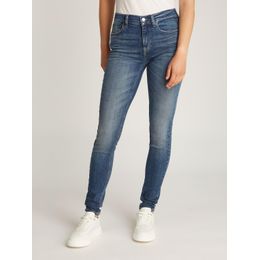 Skinny-fit-Jeans Tommy Jeans "Nora Mid Rise Skinny", Damen, Gr. 27, Länge 30, blau (denim schwarz2), Denim/Jeans, Obermaterial: 94% Baumwolle, 4% Elastomultiester, 2% Elasthan, unifarben, casual, skinny fit knöchellang, Jeans, mit Waschung, mit Logo-Badge