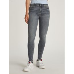 Skinny-fit-Jeans Tommy Jeans "Nora Mid Rise Skinny", Damen, Gr. 27, Länge 28, schwarz (denim schwarz2), Denim/Jeans, Obermaterial: 92% Baumwolle, 6% Elastomultiester, 2% Elasthan, unifarben, casual, skinny fit knöchellang, Jeans, mit Waschung, mit Logo-Badge