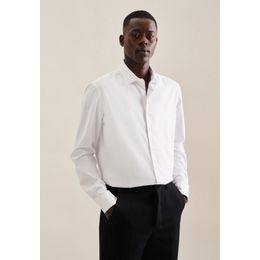 Businesshemd Seidensticker, Herren, Gr. XS (36), normale Ärmellängen, weiß, 93% Polyester 7% Elastan, unifarben, slim fit, Langarm 2-Knopf-Manschette, Hemden, Slim Kentkragen Uni