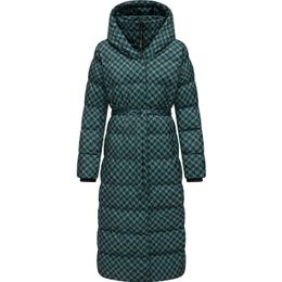 Steppmantel Ragwear "Niara Long Print", Damen, Gr. M (38), blau (ocean), Au&szlig;enmaterial: 100% Polyester. Innenfutter: 100% Polyester. Wattierung: 100% Polyester, gerade ca. Mitte Wade, hoch geschlossener Ausschnitt, &Auml;rmel ohne &Auml;rmelschlitz Strickb&uuml;ndchen, M&auml;ntel Steppmantel, wasserdichter Mantel mit angesagtem Hahnentritt Muster