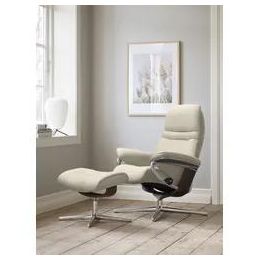 Relaxsessel stressless "Sunrise", beige (beige jasmine), B:83cm H:105cm T:74cm, Struktur fein JASMINE (90% Polyester, 10% Baumwolle), Sessel, mit Cross Base, Größe S, M & L, Holzakzent Braun