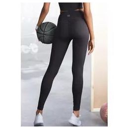 Funktionsleggings Lascana ACTIVE Gr. L (44/46), N-Gr, schwarz, Damen, Obermaterial: 75% Polyester, 25% Elasthan. Netz: 90% Polyester, 10% Elasthan, unifarben, Mesh, Hosen, mit kleiner Raffung, Loungewear