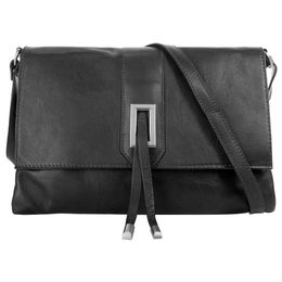 Umhängetasche CLUTY Gr. B/H/T: 31cm x 22cm x 5cm onesize, schwarz, Damen, Leder, used, Taschen, echt Leder, Made in Italy