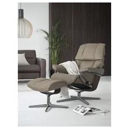 Relaxsessel stressless "Reno", beige (beige q2 faron), B:83cm H:100cm T:76cm, ROHLEDER Stoff Q2 FARON: Ein fester zuverlässiger Bouclu00e9 mit einem strukturierten Aussehen und einer komfortablen Oberfläche (100% Polyester im Flor, Grundgewebe: 50% Polyester, 50% Polyacryl), Sessel, mit Cross Base, Größe S, M & L, Holzakzent Wenge