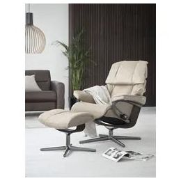 Relaxsessel stressless "Reno", beige (light beige q2 faron), B:79cm H:99cm T:75cm, ROHLEDER Stoff Q2 FARON: Ein fester zuverlässiger Bouclu00e9 mit einem strukturierten Aussehen und einer komfortablen Oberfläche (100% Polyester im Flor, Grundgewebe: 50% Polyester, 50% Polyacryl), Sessel, mit Cross Base, Größe S, M & L, Holzakzent Wenge