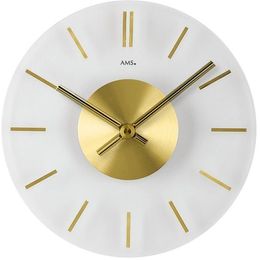 Wanduhr AMS "W9319", gold (transparent, goldfarben), Wanduhren, H: 4cm, Quarzuhr,Glas,Wohnzimmer,Esszimmer,Küche,Arbeitszimmer,Büro, Flur